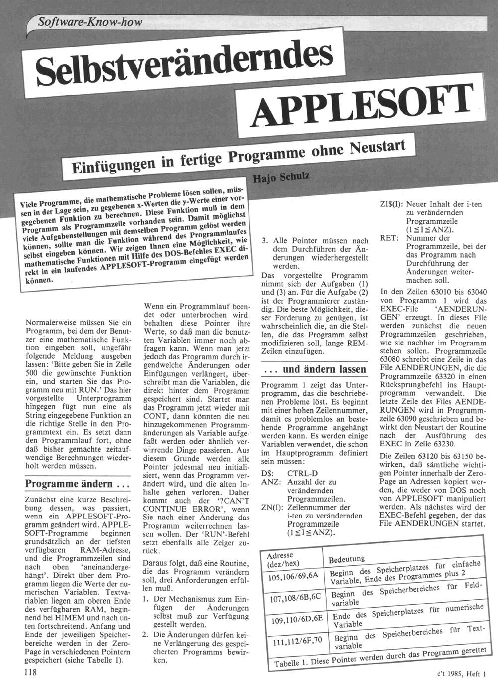 Applebox Applesoft Insertion Selbstveränderndes Programm Source Code